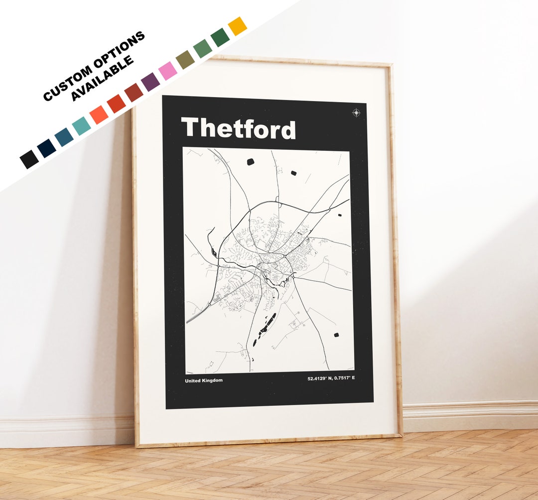 Thetford Map Print Custom Options/colours Available Prints or Framed ...