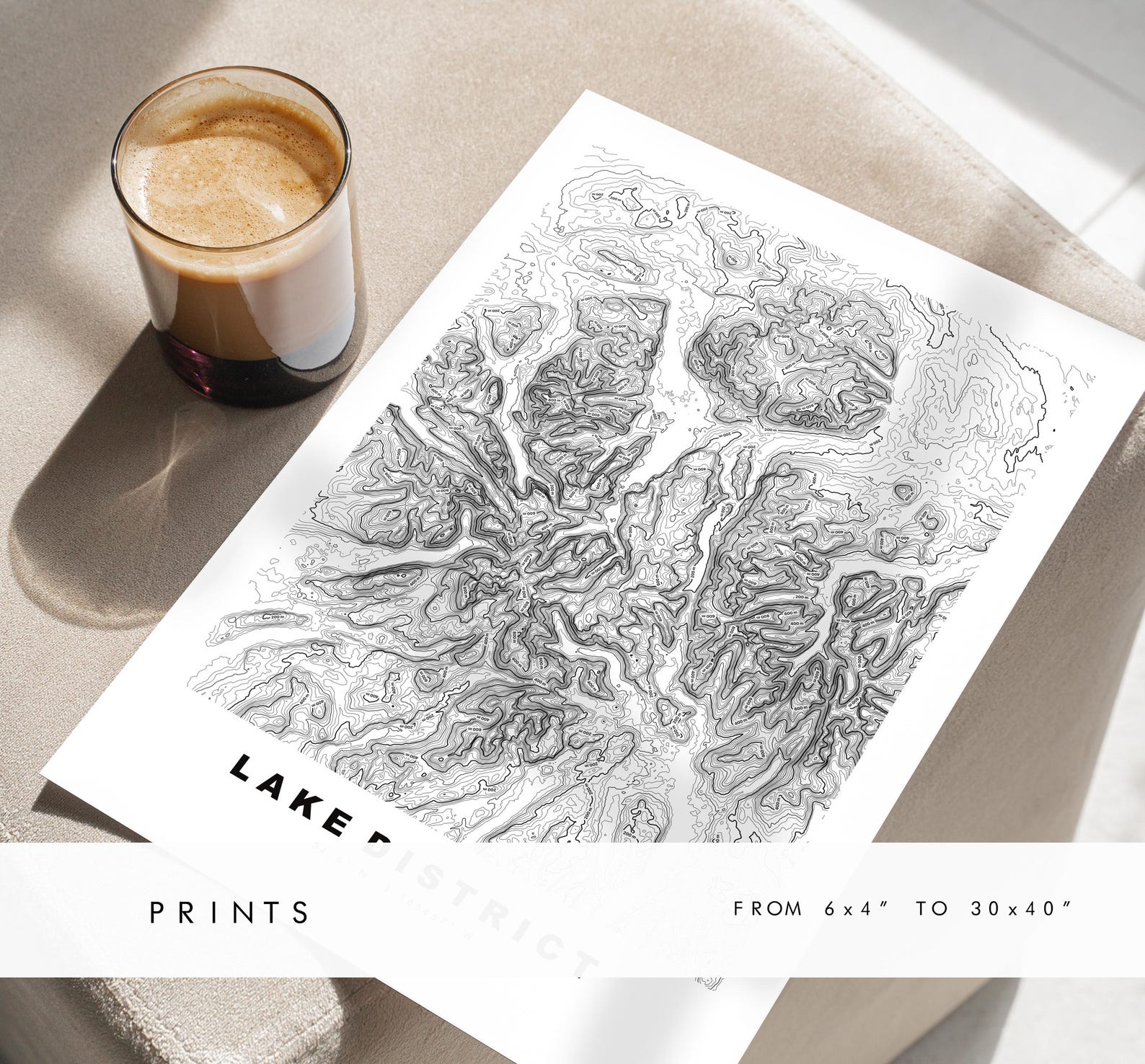 Lake District Print - Contour Map - Lake District Map - Topographic Map ...