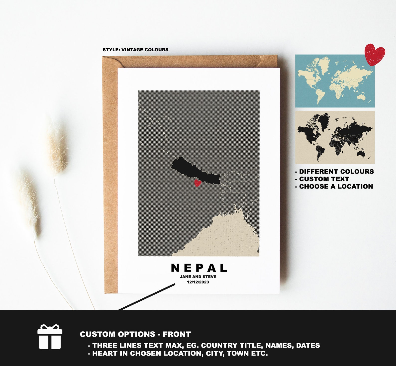 Nepal Custom Greeting Card - Kraft Envelope Included - Custom Text ...