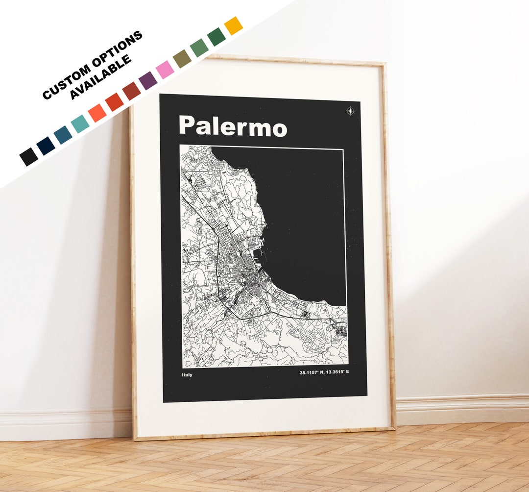 Palermo Map Print - Custom Options/colours Available - Prints or Framed ...