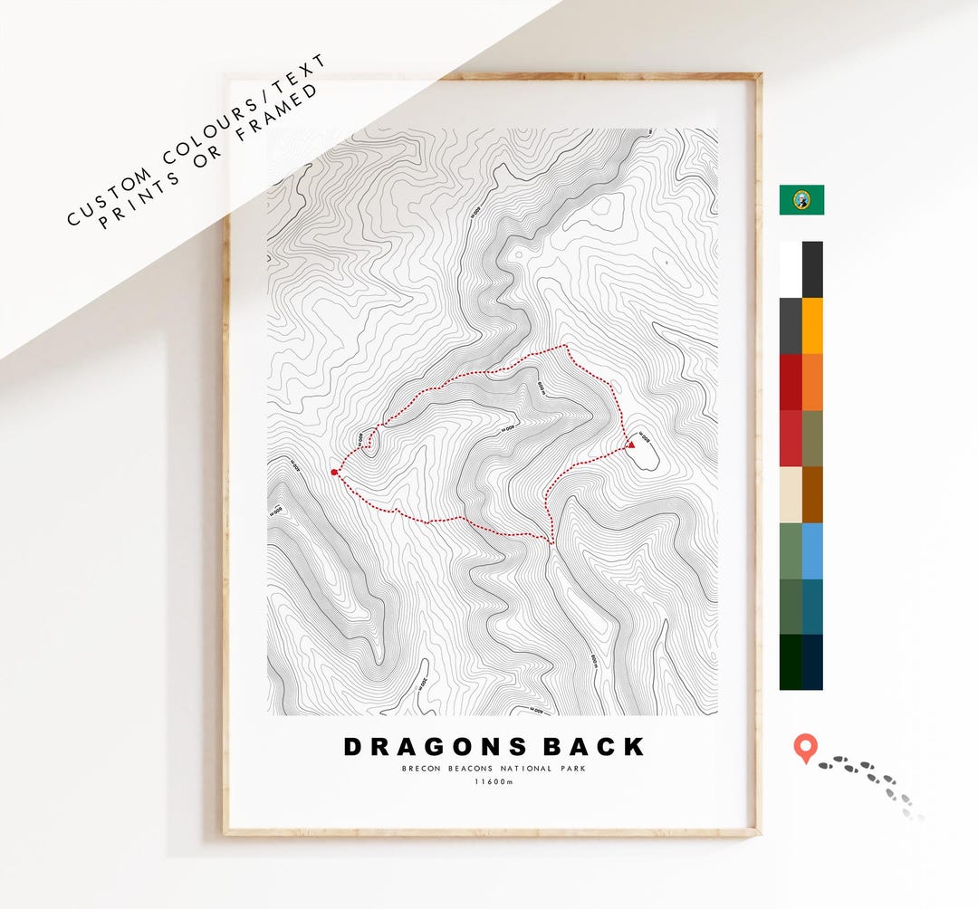Dragons Back Circular Map Print - Black Mountains - Trail and Contour ...