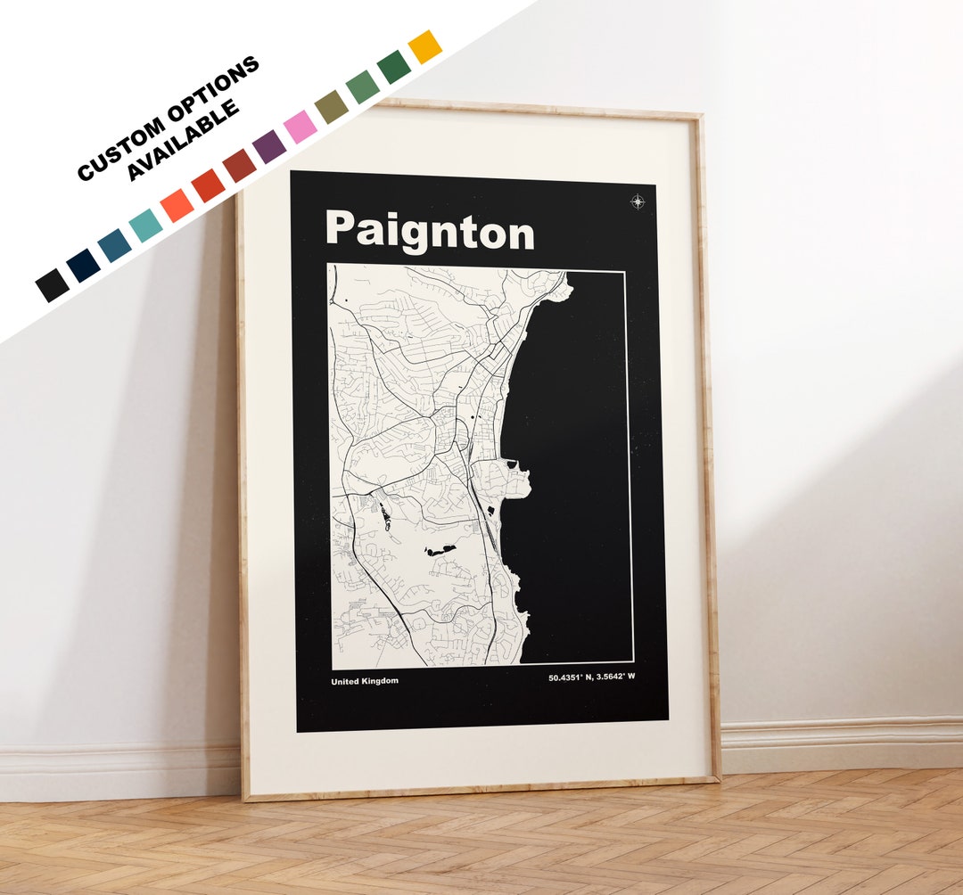 Paignton Map Print - Custom Options/colours Available - Prints or ...