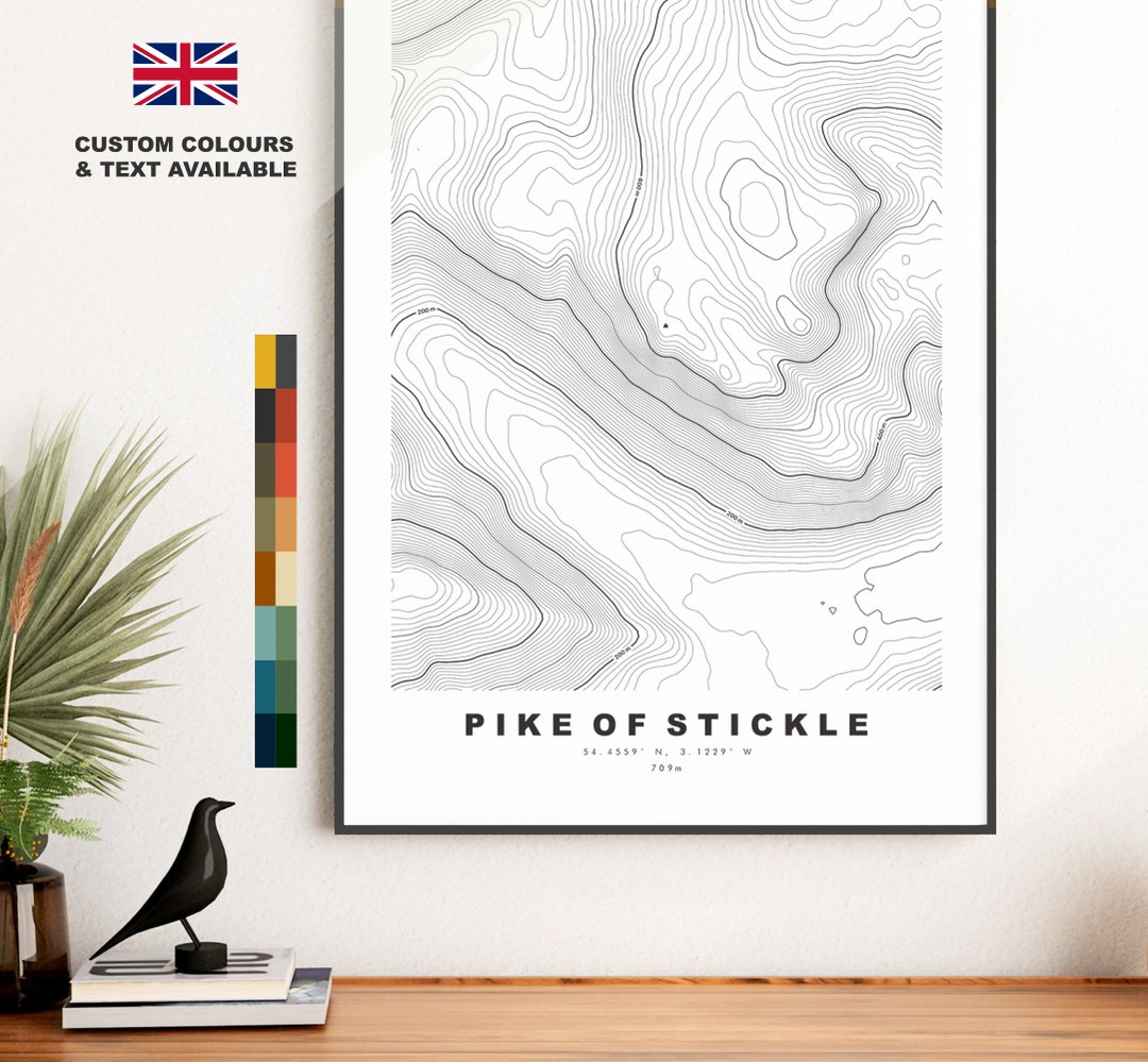 Pike of Stickle Print Contour Map Langdale Pikes Map Lake District ...