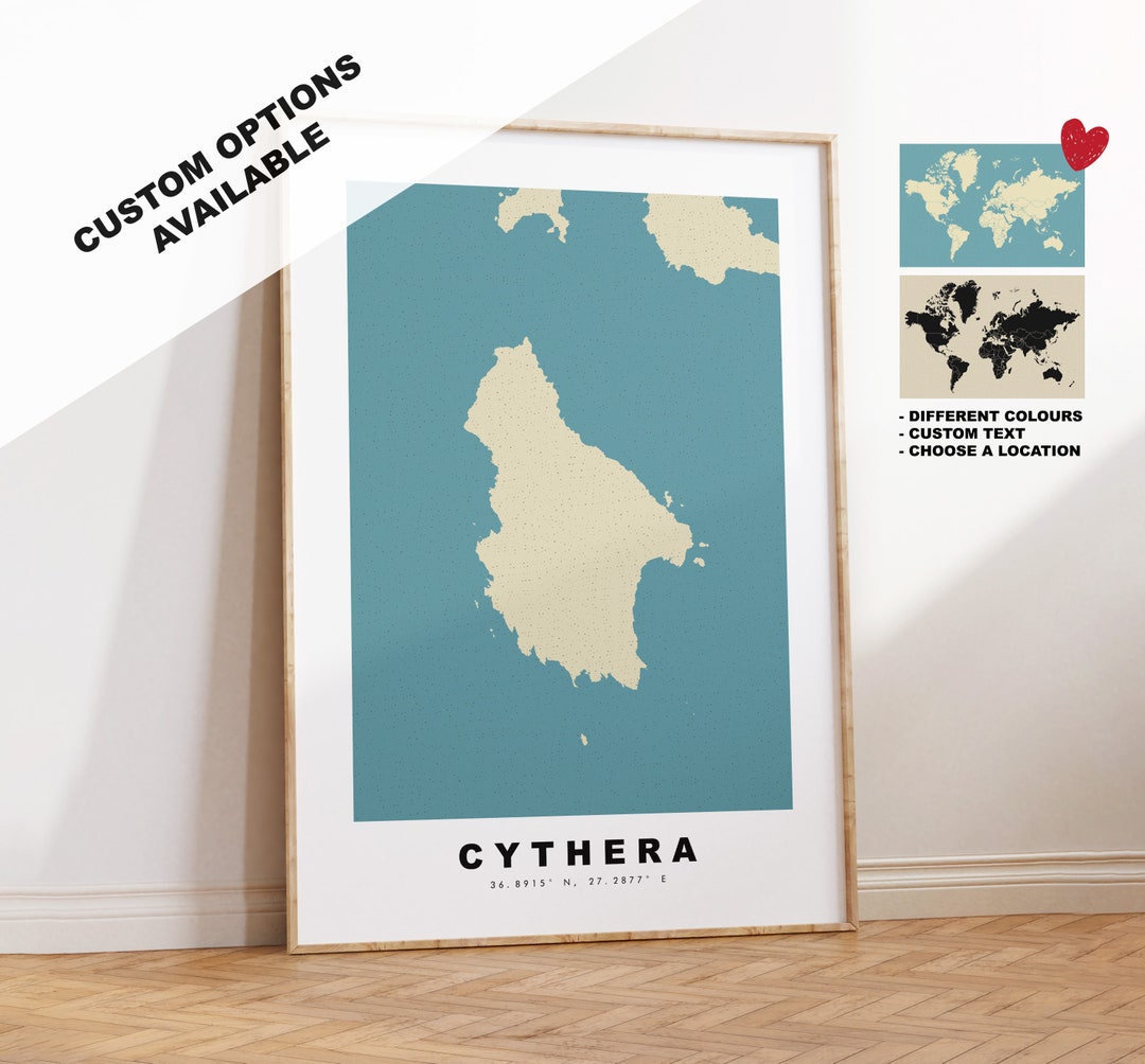 Cythera Map Print - Personalised Map Gift - Framed or Canvas Options ...