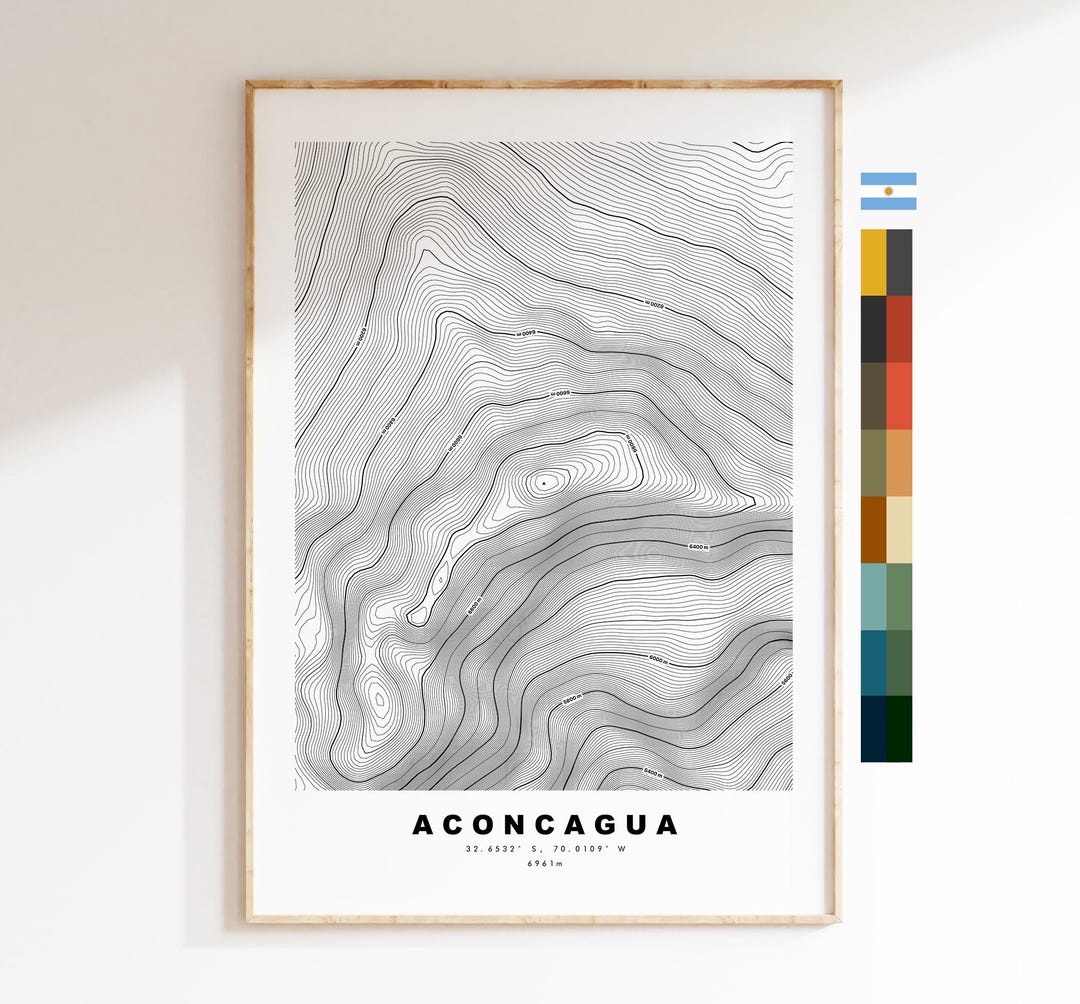Aconcagua Map Print - Contour Map Print - Topographic Map - Poster ...