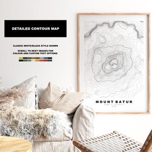 Mount Batur Map Print - Contour Map Print - Topographic Map - Poster ...