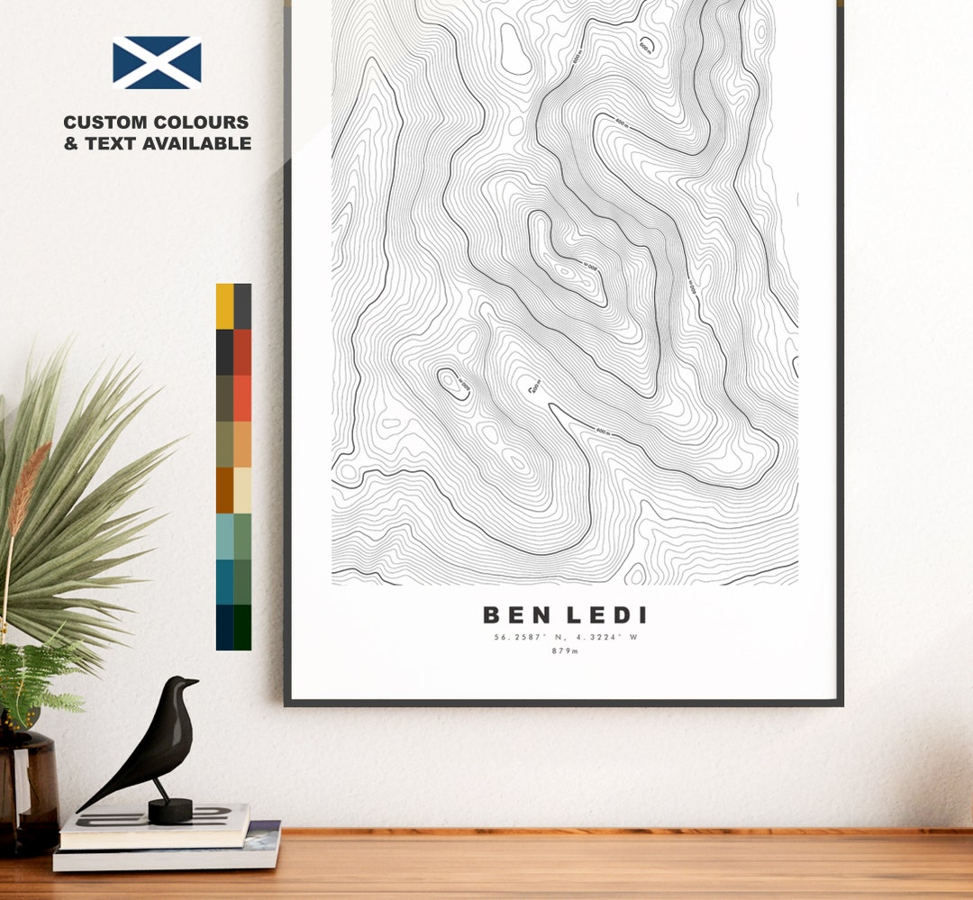 Ben Ledi Print Contour Map Ben Ledi Poster Scotland Topographic Map ...