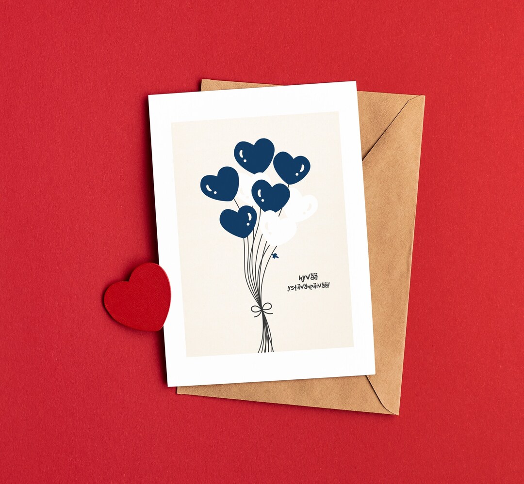 Hyvää Ystävänpäivää - Finnish Valentines Day Card - Blank Inside or ...