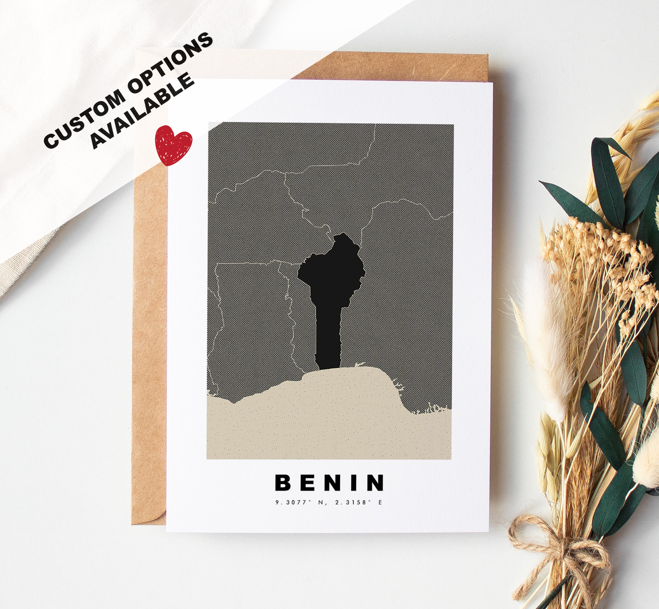 Benin Custom Greeting Card - Kraft Envelope Included - Custom Text ...