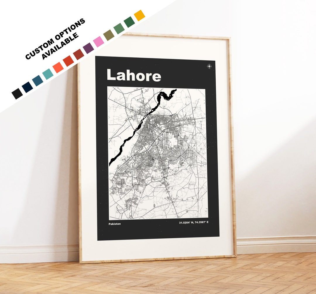 Lahore Map Print - Custom Options/colours Available - Prints or Framed ...