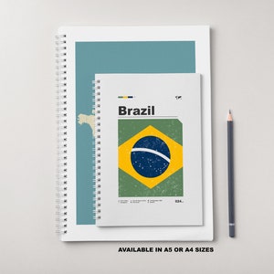 Brazil Notebook - Flag - A5 or A4 - Map Notebook - Hardcover Journal ...