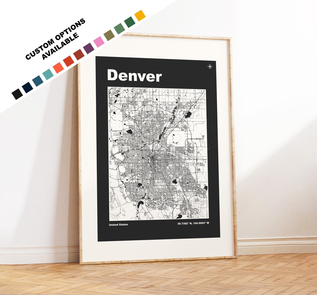 Denver Map Print - Custom Options/colours Available - Prints or Framed ...