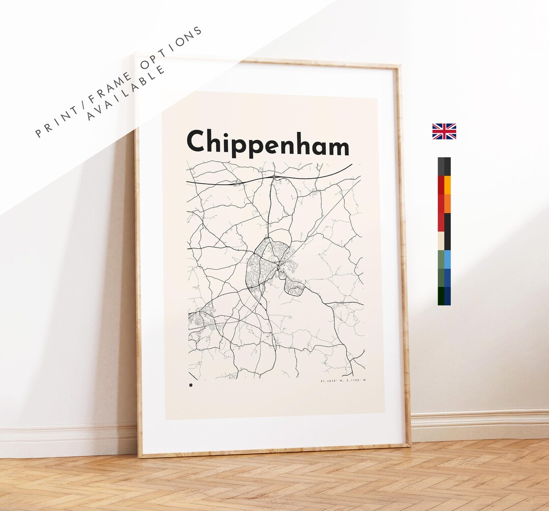Chippenham Map Print - Custom Options/colours Available - Prints or ...