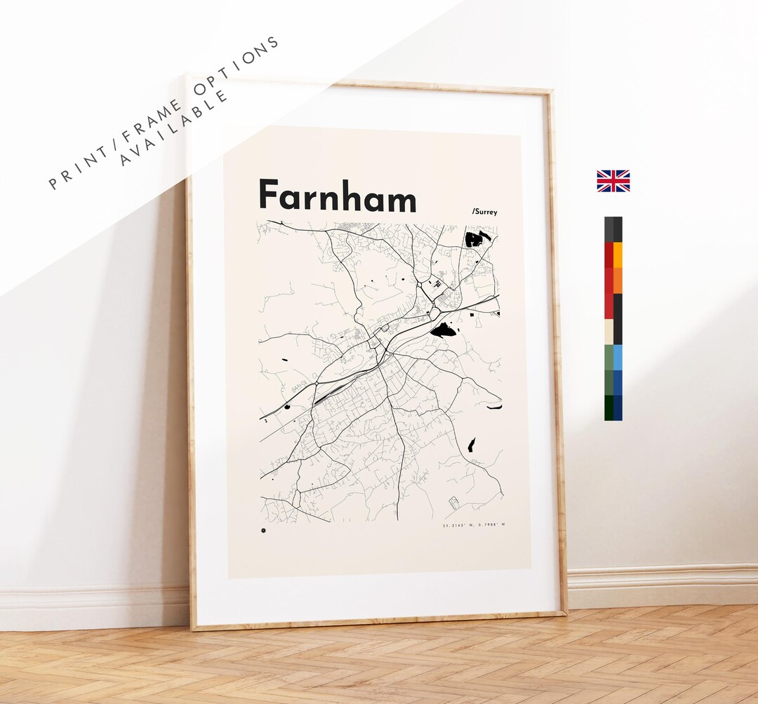 Farnham Map Print - Custom Options/colours Available - Prints or Framed ...