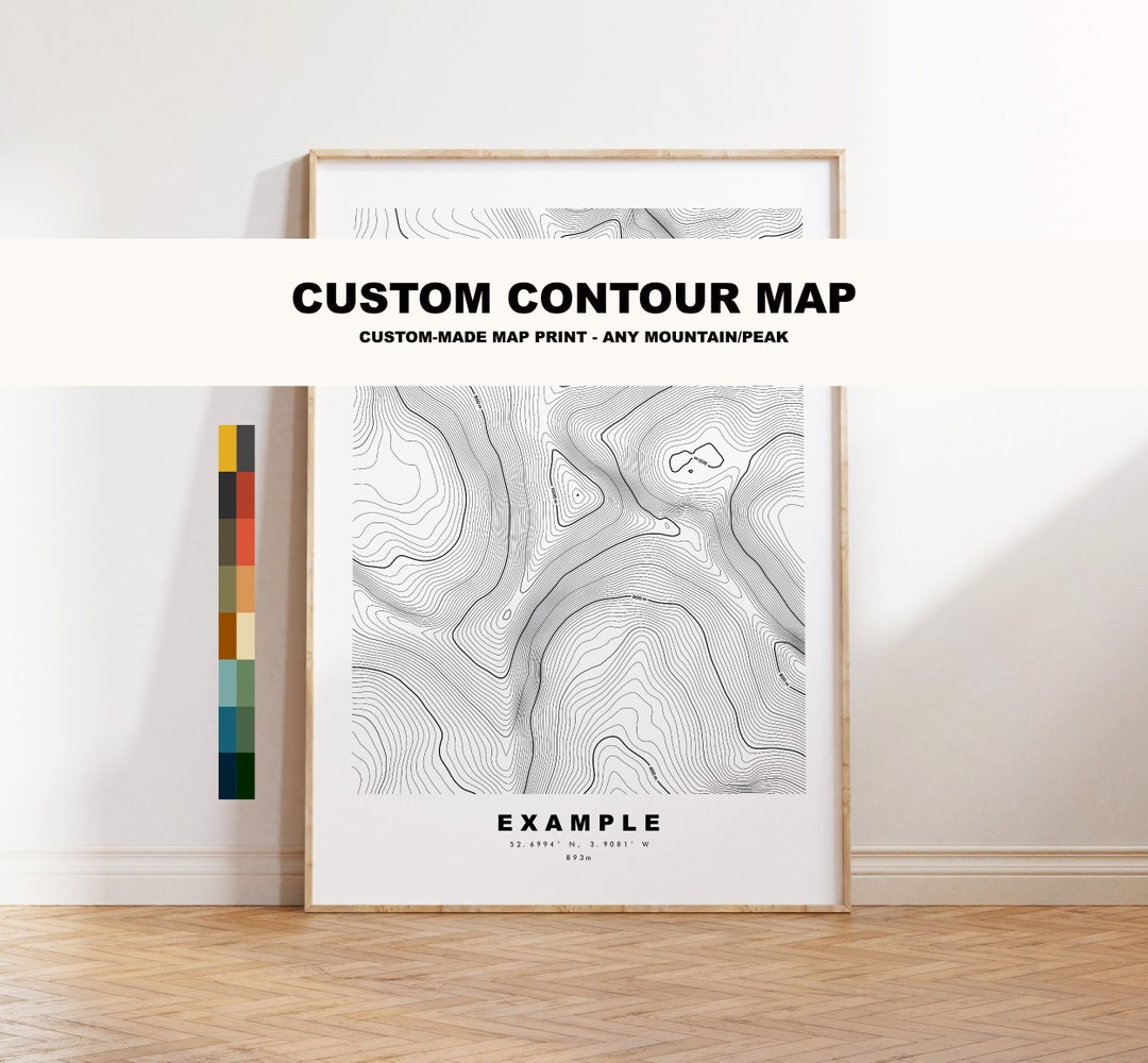 Custom Contour Map - Any Mountain/peak, Any Country - Different Colours ...