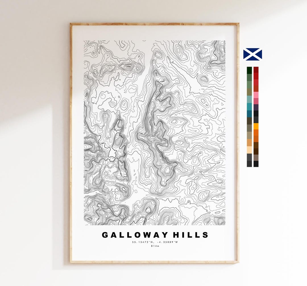 Galloway Hills Print - Contour Map - Galloway Hills Poster - Scotland ...
