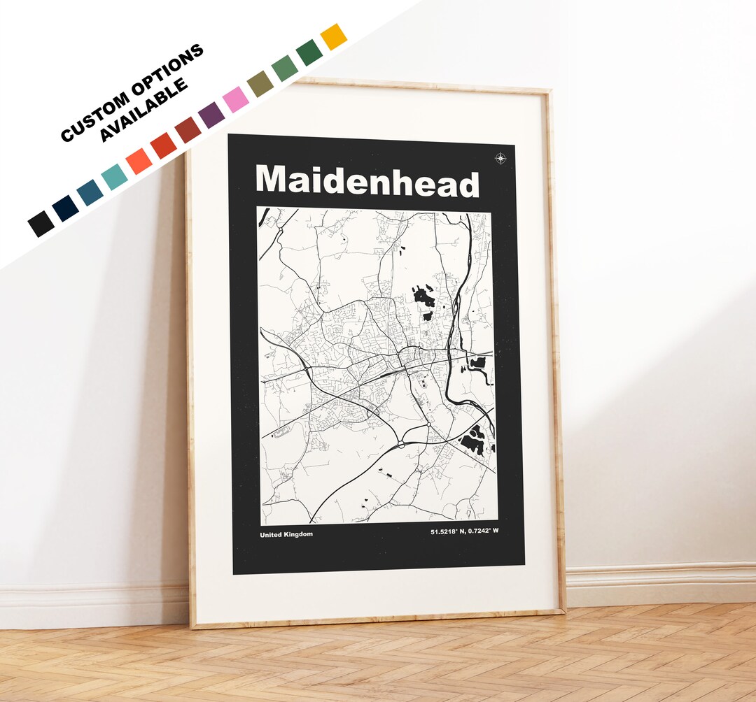 Maidenhead Map Print Custom Options/colours Available Prints or Framed ...