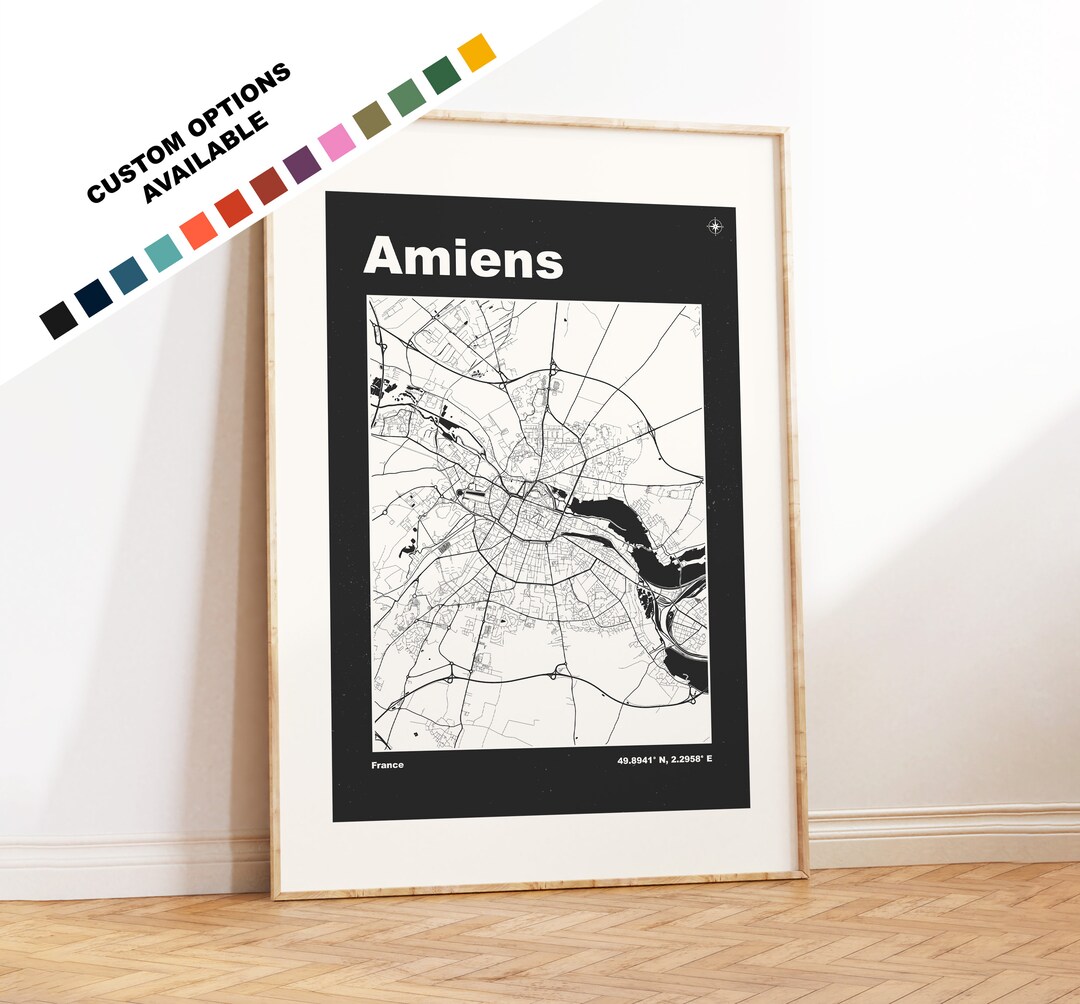 Amiens Map Print - Print, Framed or on Canvas - Amiens Poster - Amiens ...
