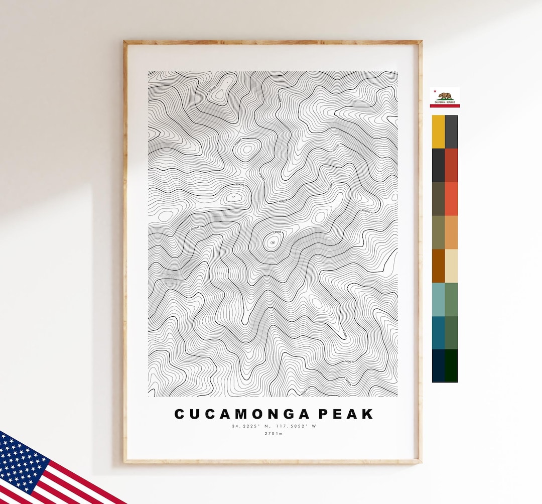 Cucamonga Peak Map Print - Contour Map Print - Topographic Map - Poster ...