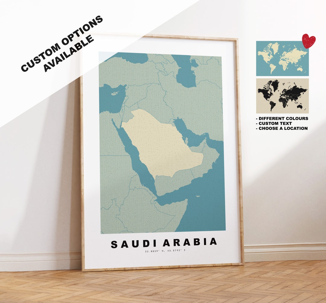 Saudi Arabia Map Print - Personalised Map Gift - Framed or Canvas ...