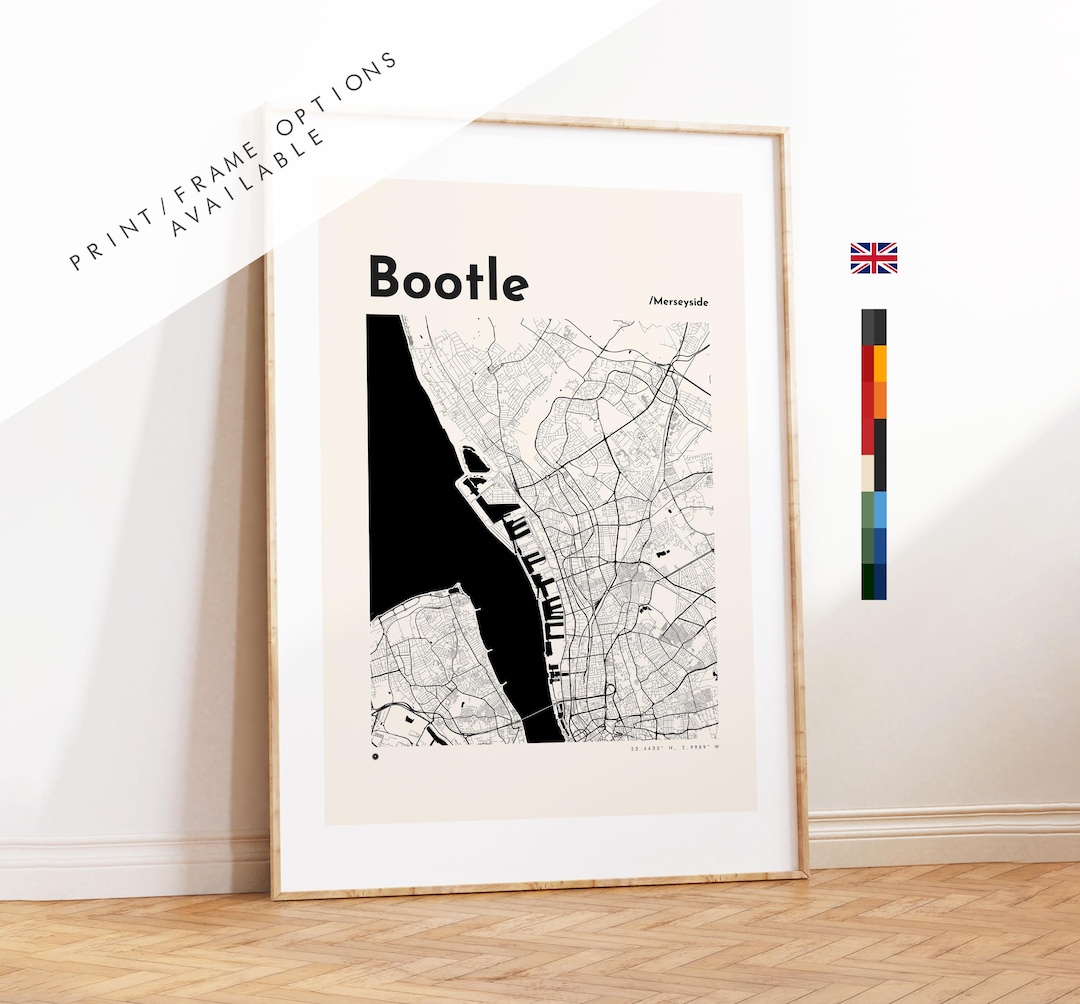 Bootle Map Print - Custom Options/colours Available - Prints or Framed ...