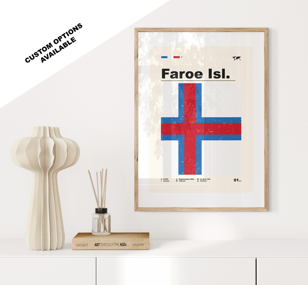 Faroe Islands Flag Print - Flag Poster - Mid Century Modern - Custom ...