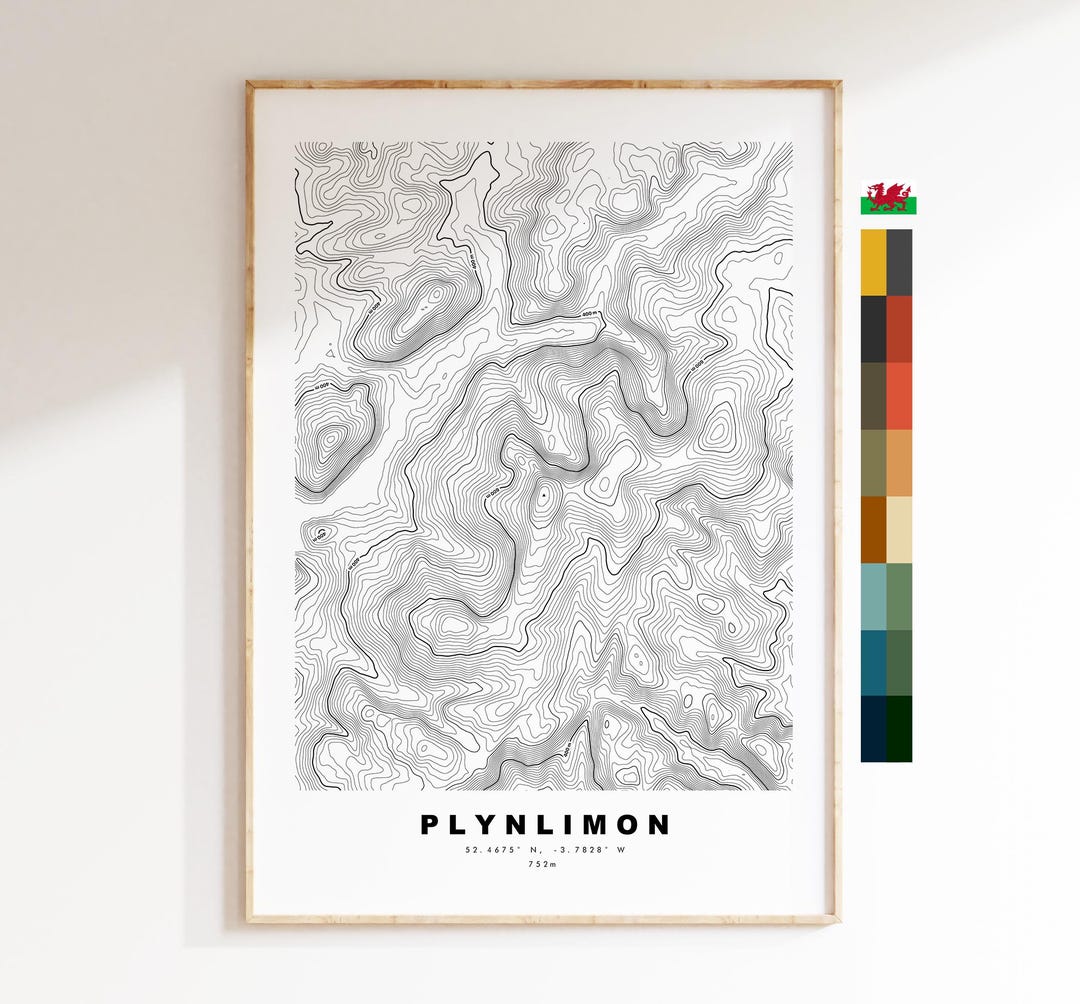 Plynlimon Print - Contour Map - Cambrian Mountains - Wales ...