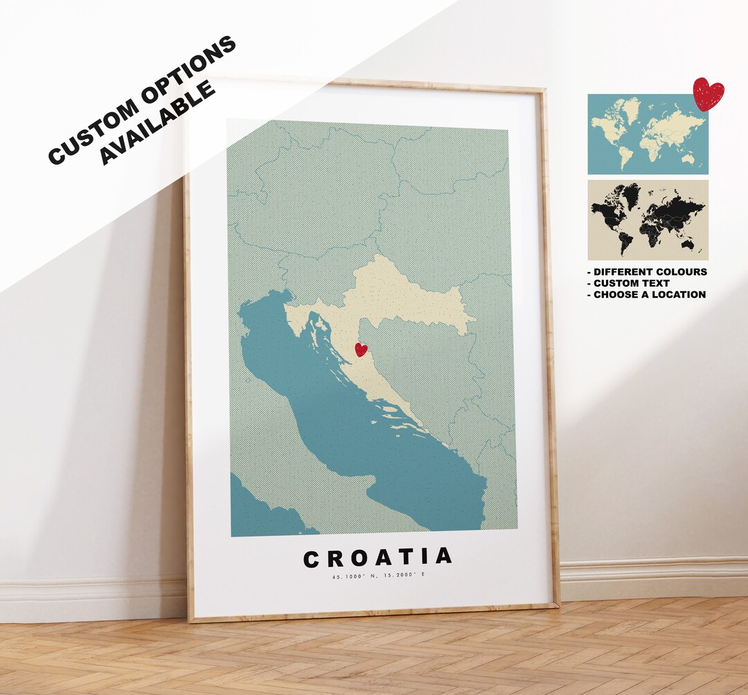 Croatia Map Print - Personalised Map Gift - Framed or Canvas Options ...