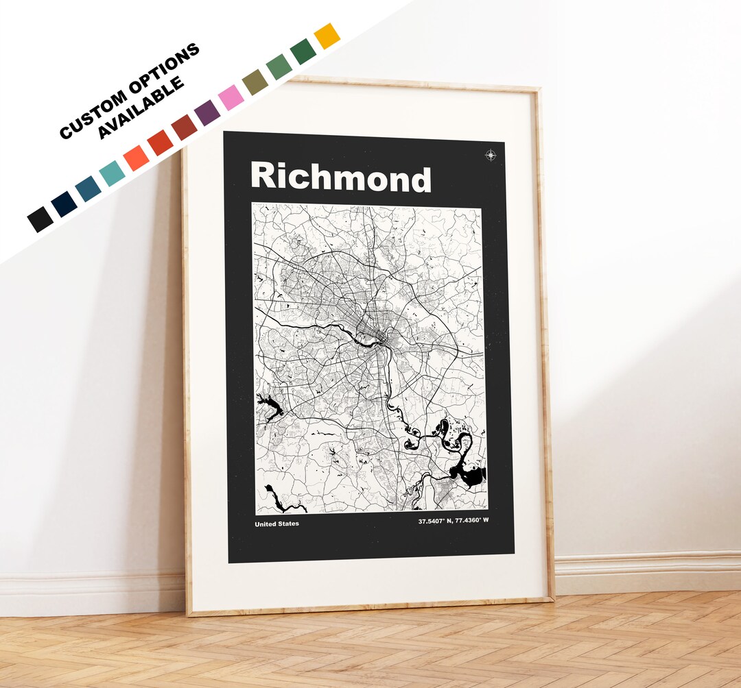 Richmond Map Print - Custom Options/colours Available - Prints or ...