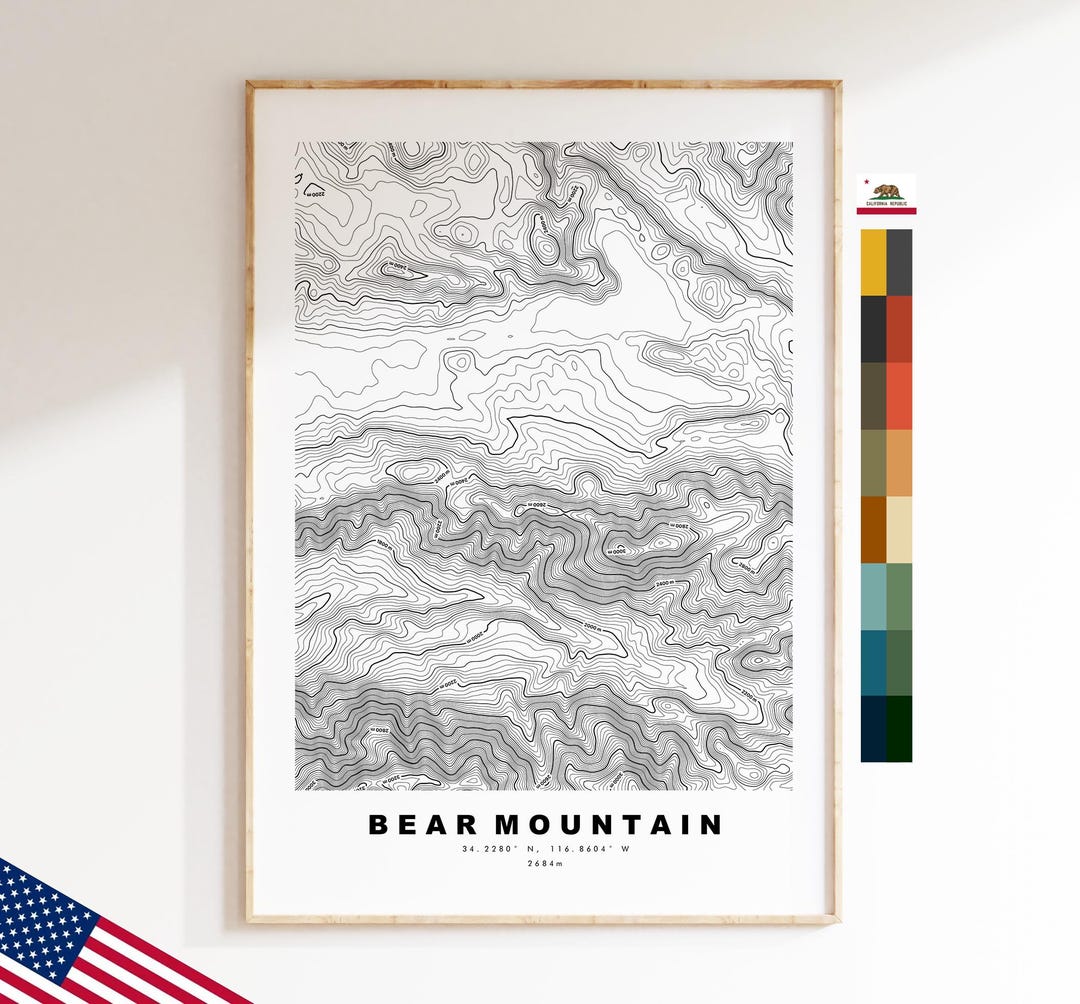 Bear Mountain Map Print - Contour Map Print - Topographic Map - Poster ...