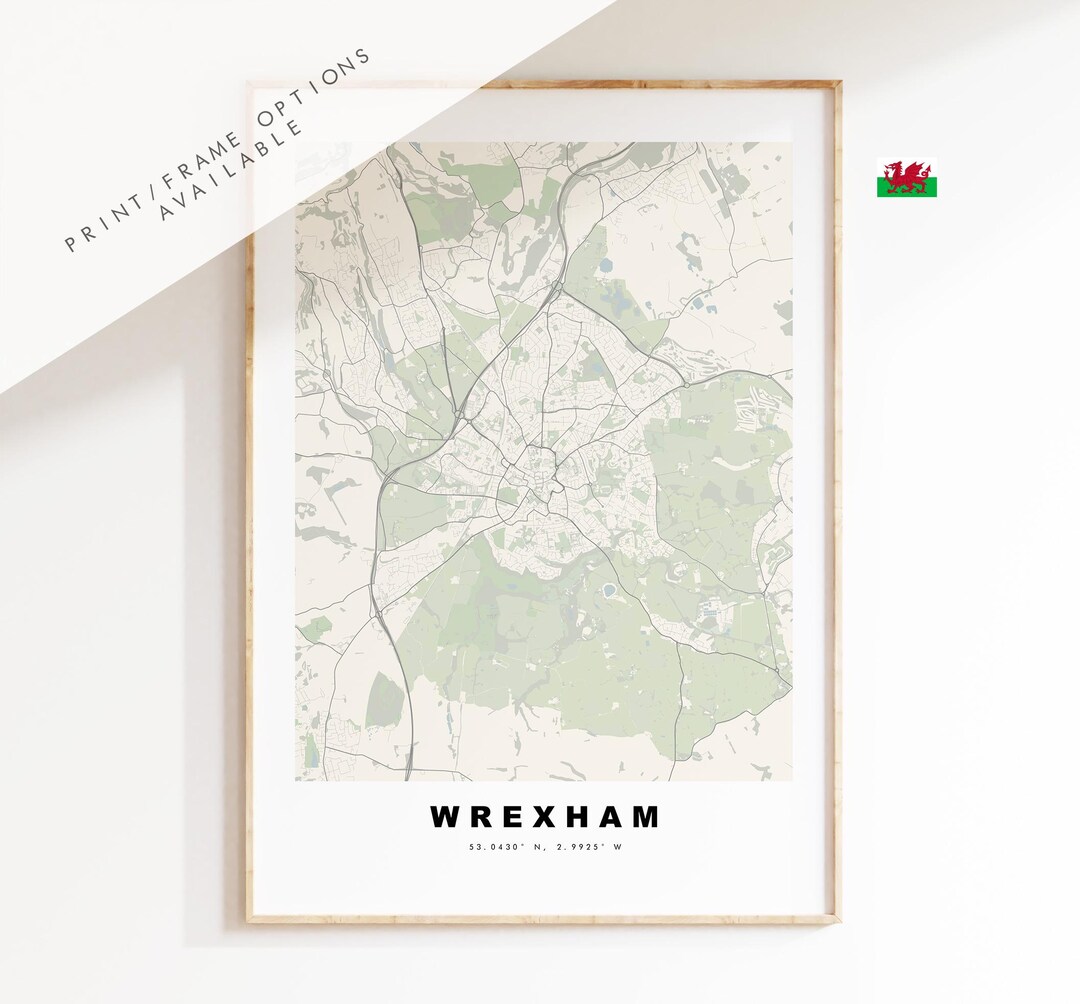 Wrexham Map Print - Contemporary Style City Map - Wrexham Print - Wales ...