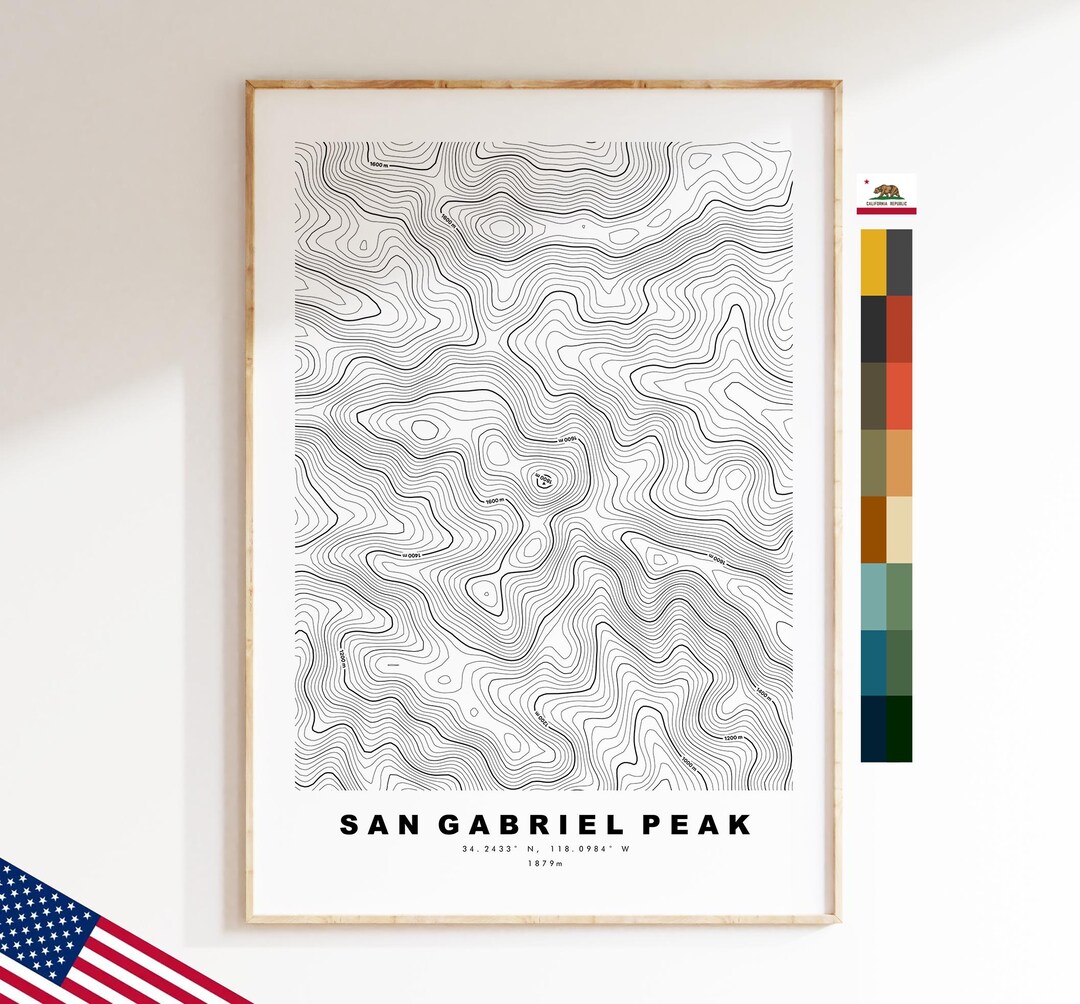 San Gabriel Peak Map Print - Contour Map Print - Topographic Map ...