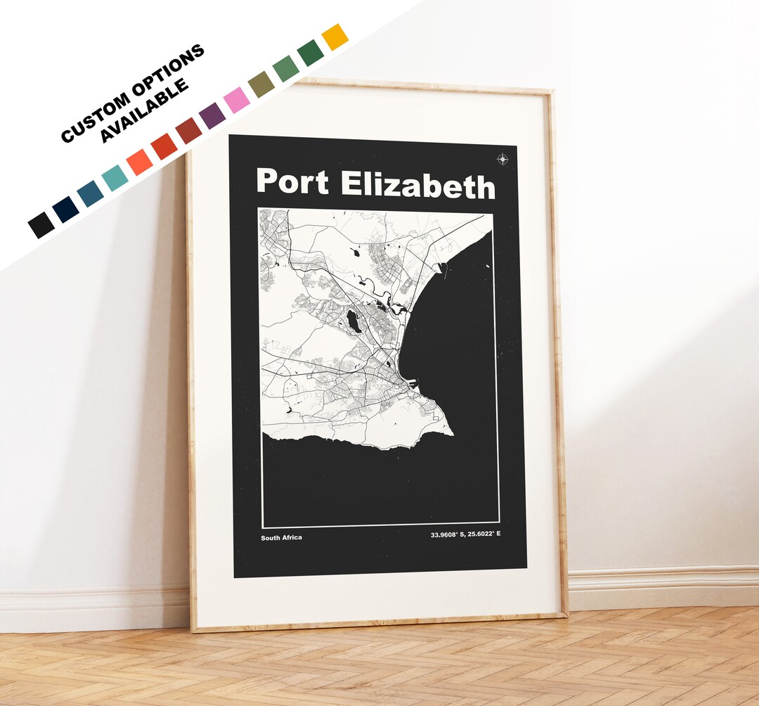 Port Elizabeth Map Print - Custom Options/colours Available - Prints or ...
