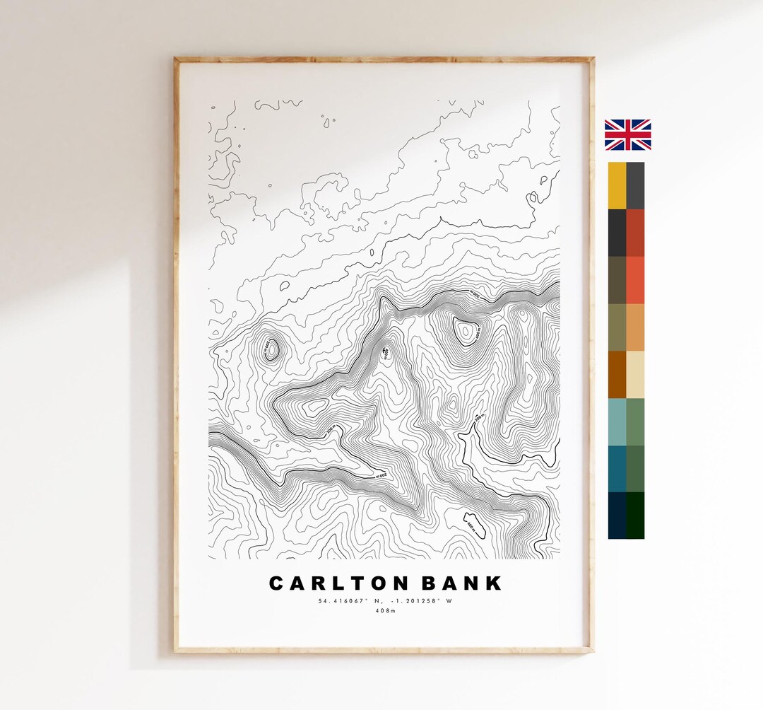 Carlton Bank Hill Print - Contour Map - Carlton Bank Hill Map - North ...