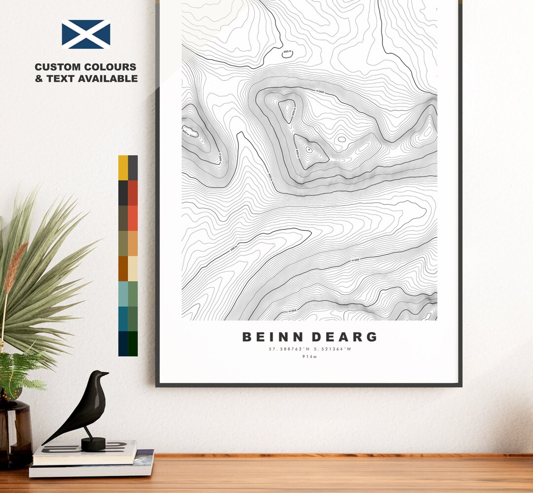 Beinn Dearg Print (torridon) - Contour Map - Beinn Dearg Poster ...