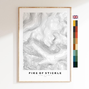 Pike of Stickle Print - Contour Map - Langdale Pikes Map - Lake ...