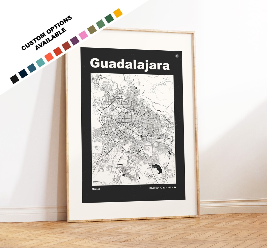 Guadalajara Map Print - Custom Options/colours Available - Prints or ...