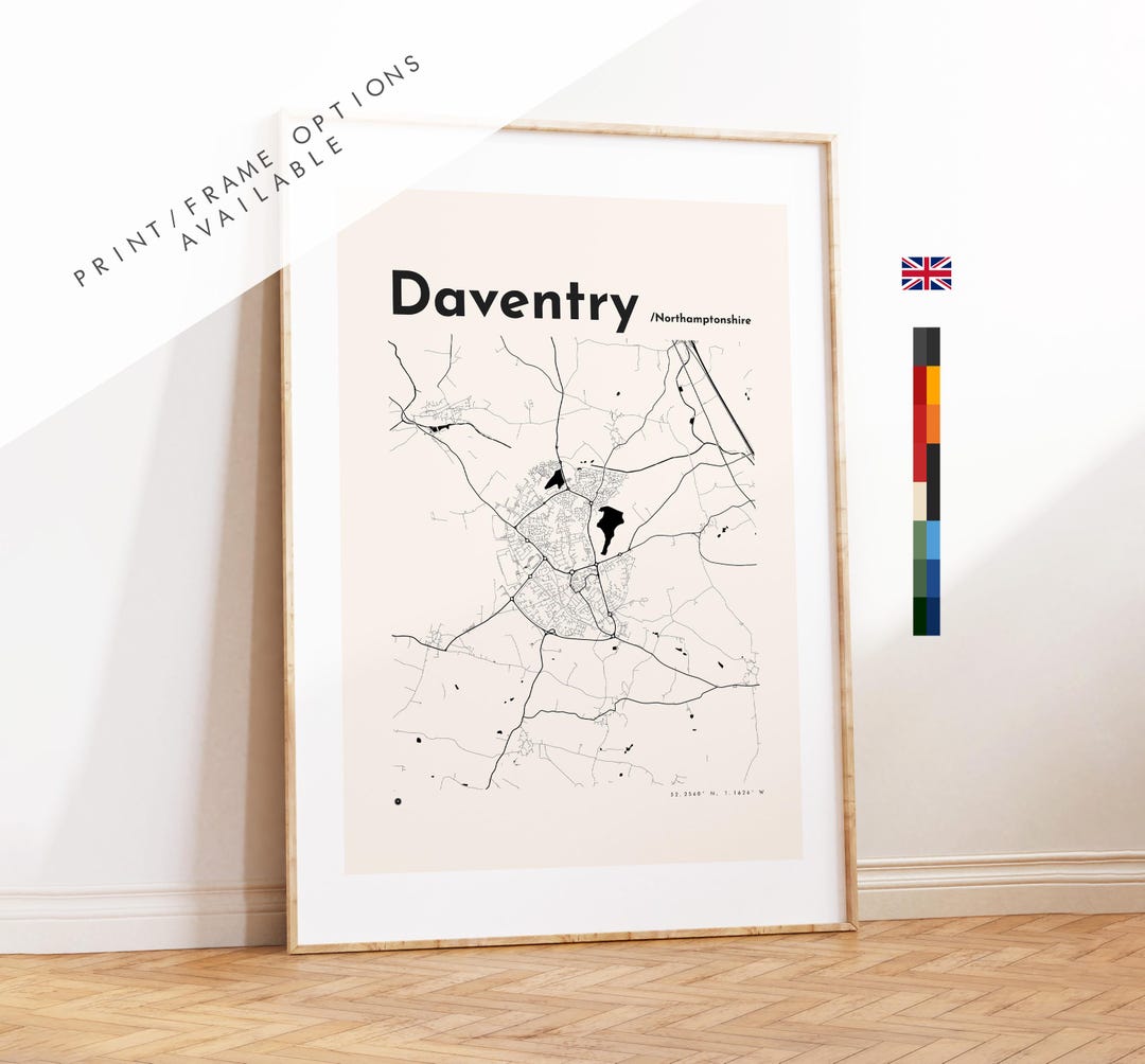 Daventry Map Print - Custom Options/colours Available - Prints or ...