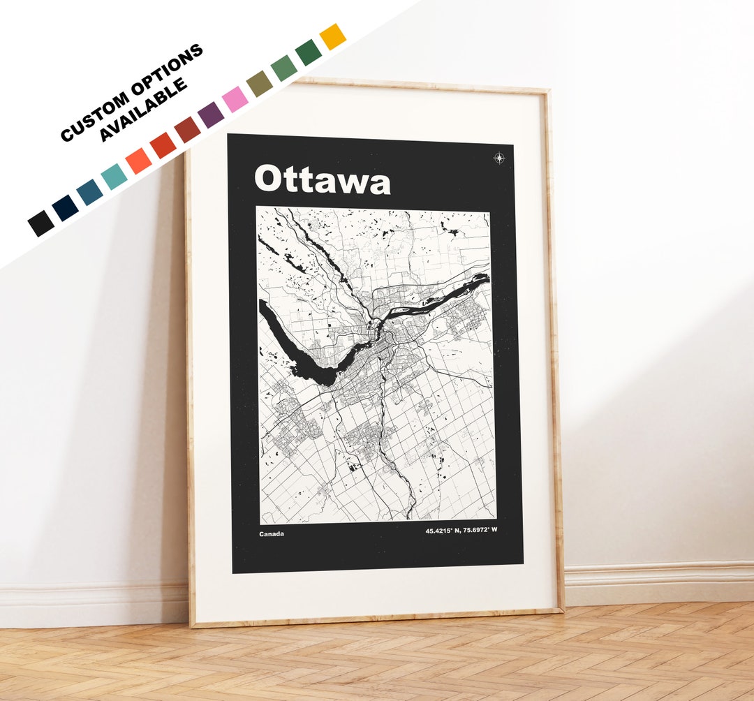 Ottawa Map Print - Custom Options/colours Available - Prints or Framed ...