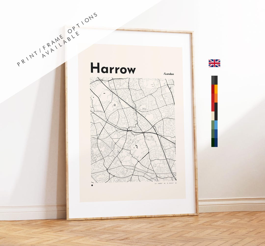 Harrow Map Print - Custom Options/colours Available - Prints or Framed ...