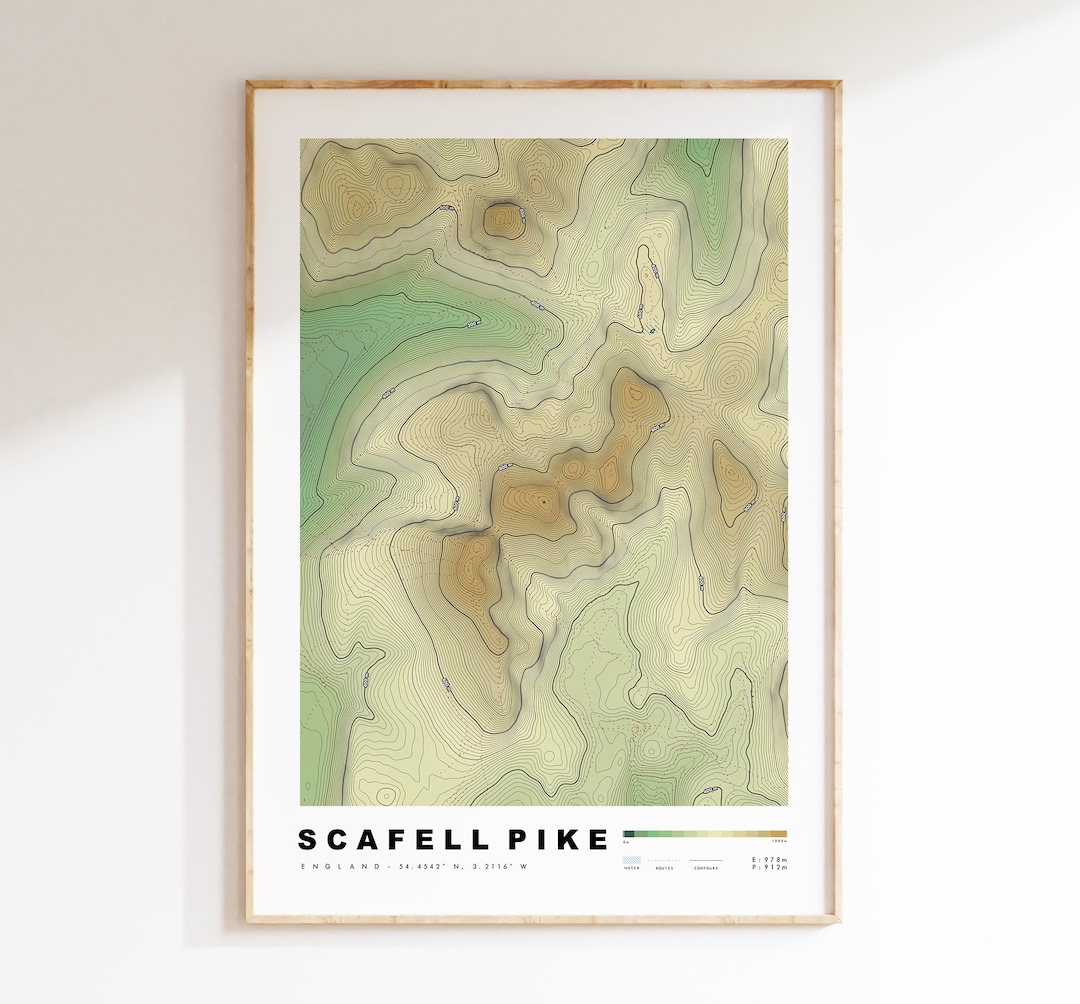 Scafell Pike Map Print - Topographic Map Print - Contour Map - Southern ...