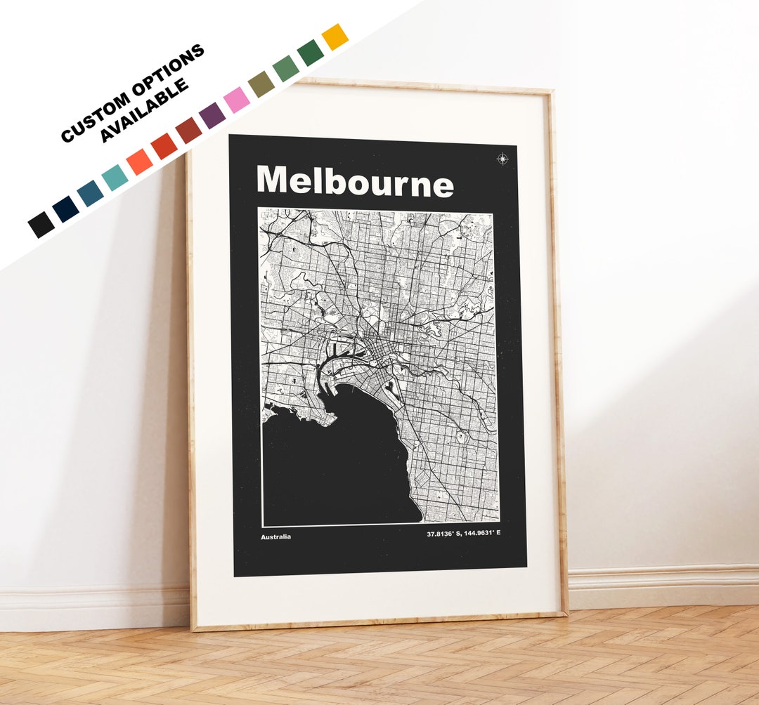 Melbourne Map Print - Custom Options/colours Available - Prints or ...