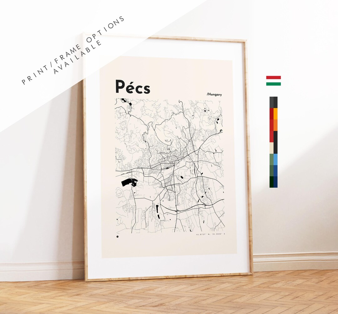 Pécs Map Print - Custom Options/colours Available - Prints or Framed ...