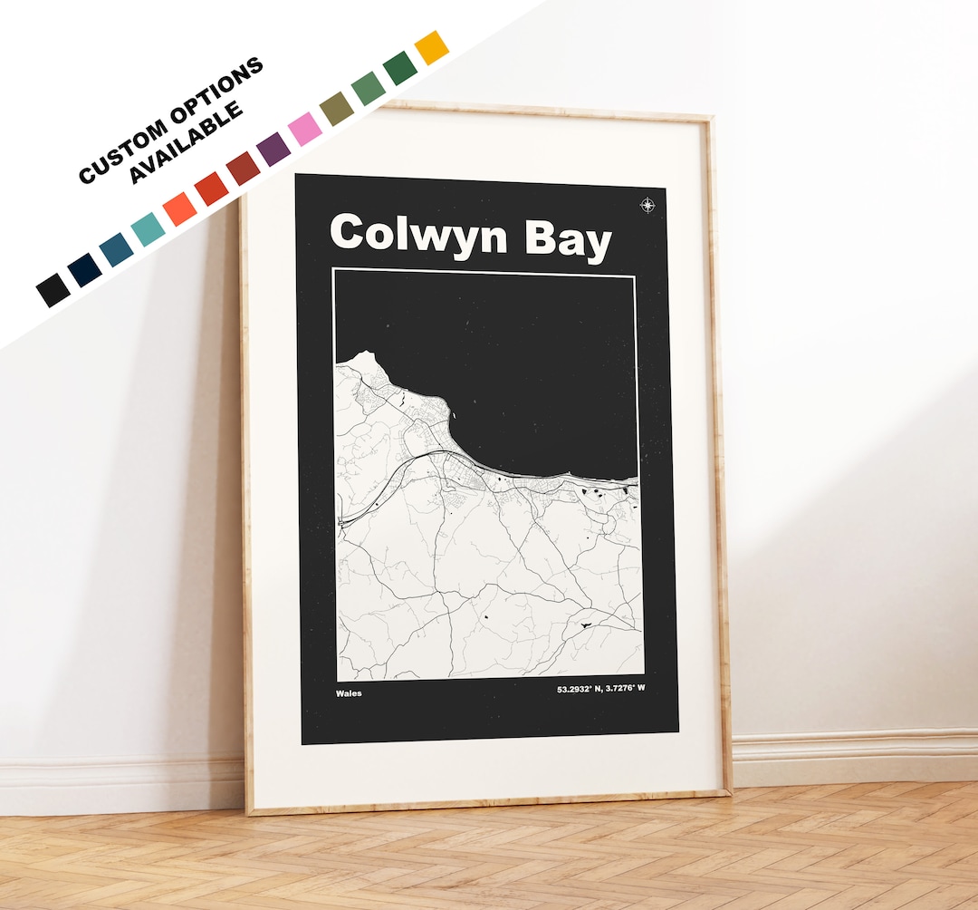 Colwyn Bay Map Print Custom Options/colours Available Prints or Framed ...