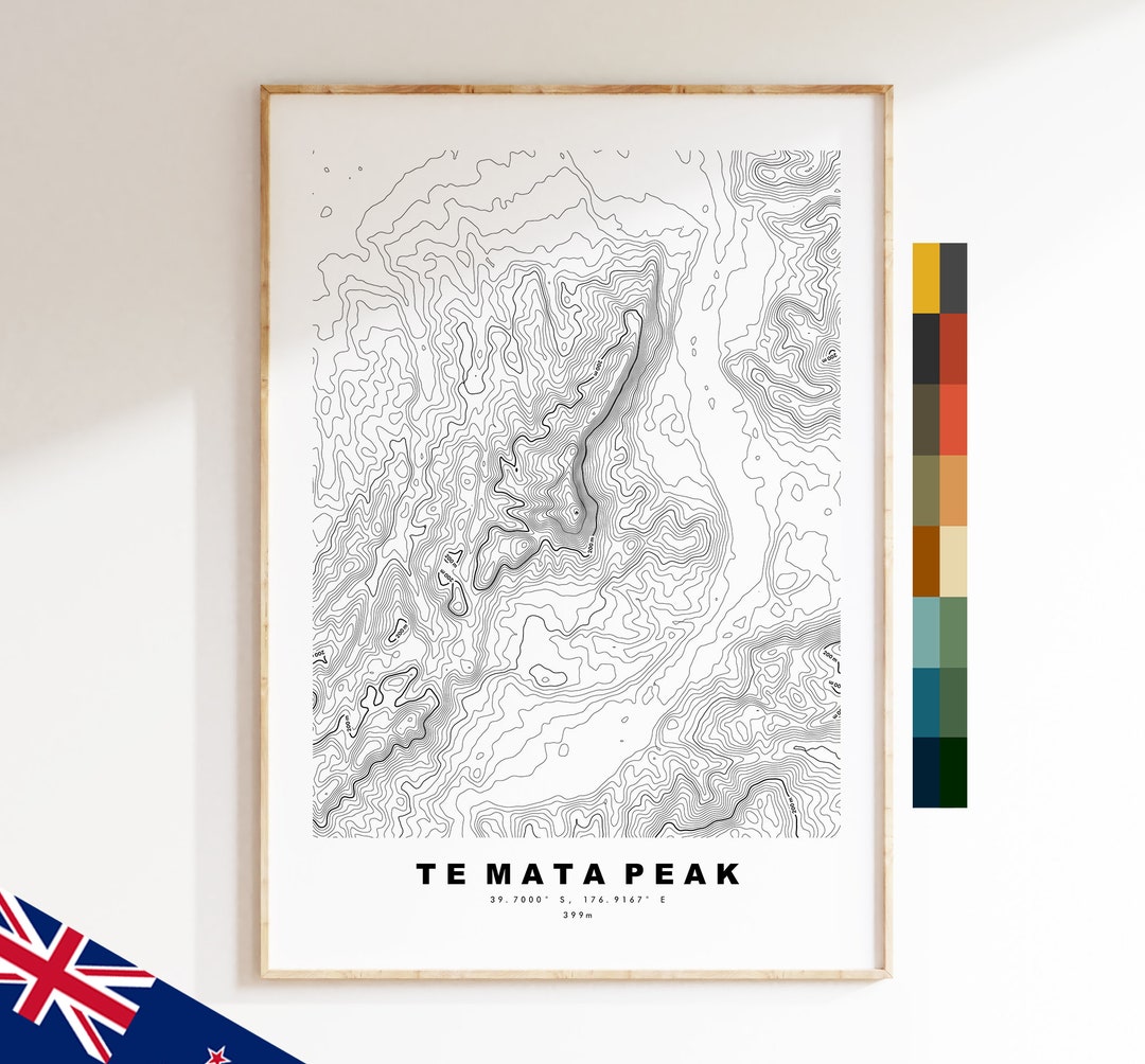 Te Mata Peak Print - Contour Map - Topographic Map - Print - Poster ...