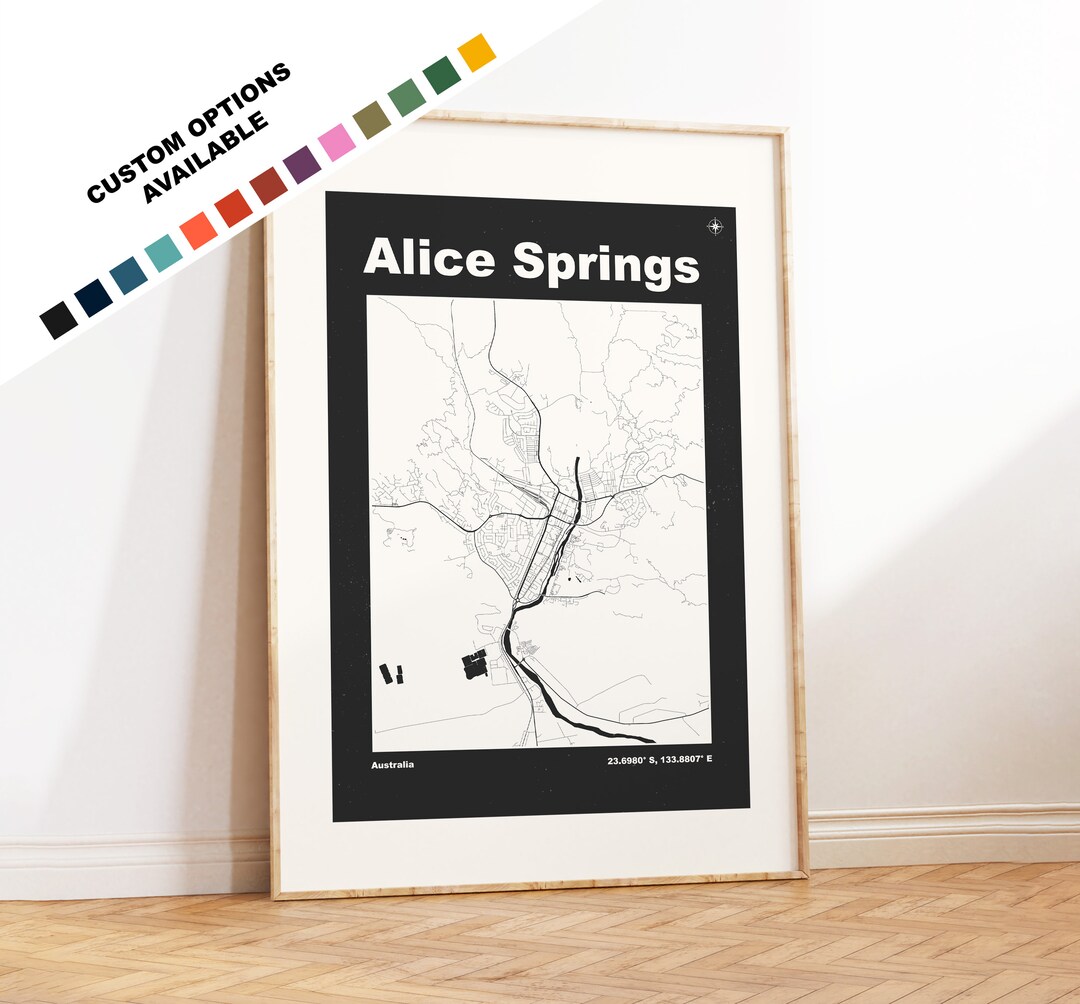 Alice Springs Print - Map Print - Mid Century Modern - Retro - Vintage ...