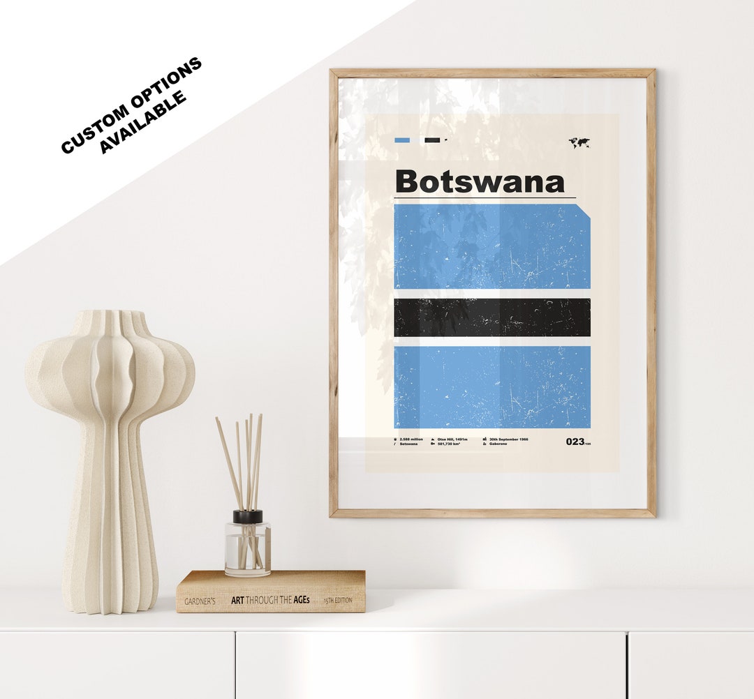 Botswana Flag Print - Flag Poster - Mid Century Modern - Custom Options ...