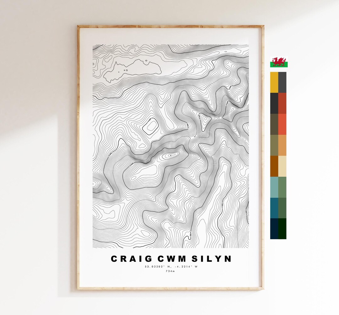 Craig Cym Silyn Print - Contour Map - Craig Cym Silyn Poster - Wales ...