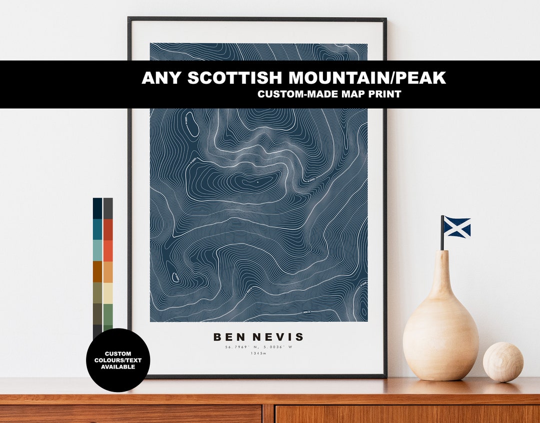 Custom Scottish Mountain Print Any Location Contour Print Scotland ...