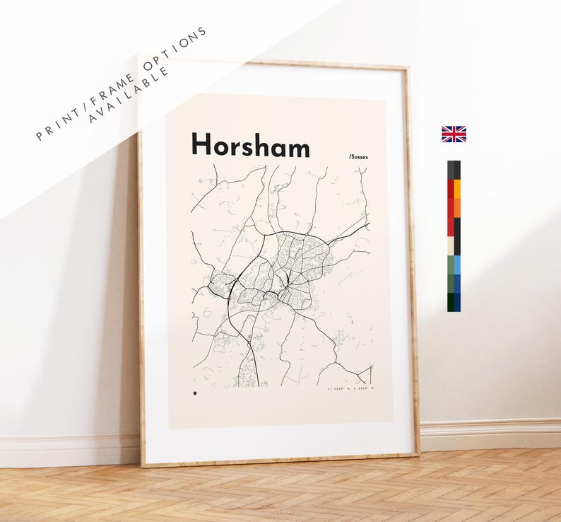 Horsham Map Print - Custom Options/colours Available - Prints or Framed ...